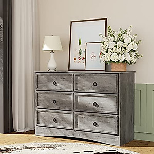 LGHM Modern 6 Drawer Dresser, Dressers for Bedroom, Chest of Drawers Closet Organizers and Storage Clothes - Easy Pulls Handle, Textured Borders Living Room, Hallway, Gray Wash