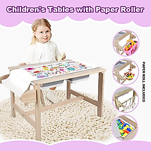 QEKMSY Kids Sensory Bins Table with 2 Stool, Multifunctional Children Interactive Activity Wooden Table Set for 1-3 Years, Drawing Table Play Sand & Water Table Children's Table with Storage Bins Lid