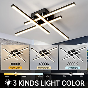 JFHTNFJ Modern Sputnik Ceiling Light Fixture 40w LED Dimmable with Remote Control Ceiling Lighting Black Flush Mount Chandelier Ceiling Lamp for Bedroom Study Kitchen Living Room 3-Color 24inches