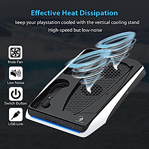 PS5 Controller Charging Station for Playstation 5 Console,PS5 Cooling Station for PS5 Digital & Disc Editions Consoles,PS5 Charging Station Vertical Stand with 12 Game Slots -HONCAM