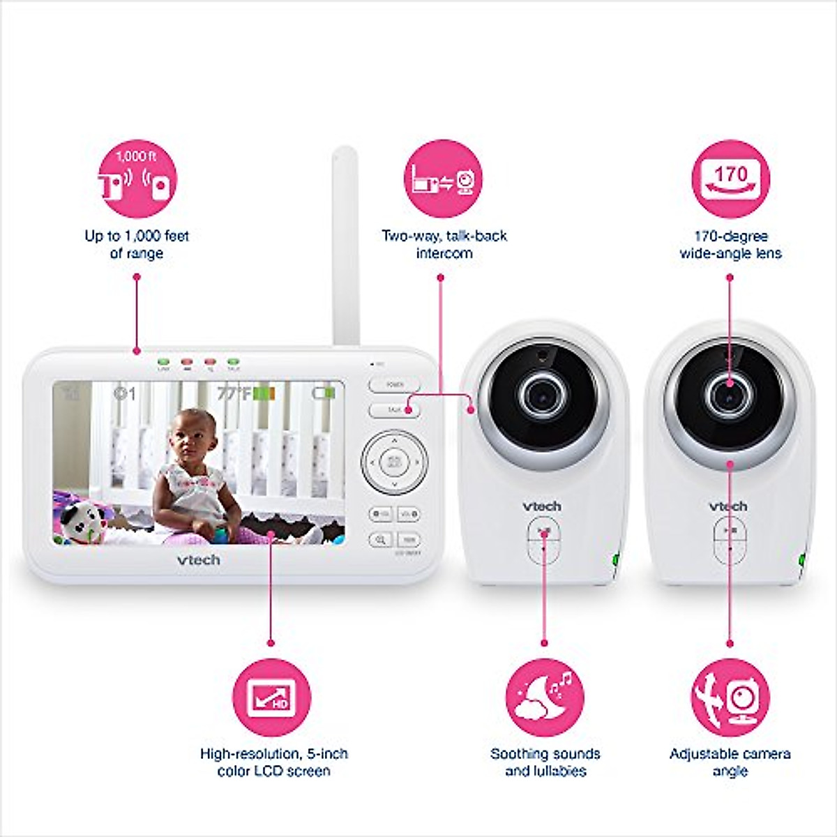 VTech VM351-2 Video Baby Monitor with Interchangeable Wide-Angle Optical Lens and Standard Optical Lens, 720p