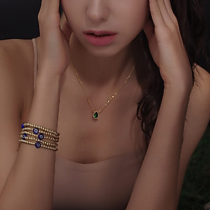 Badu 18K Gold Green Created Gemstones 7x10mm teardrop Necklace for Women Solitaire Cubic Zirconia Jewelry Mothers Day Anniversary Birthday Gifts for Mom Wife Her