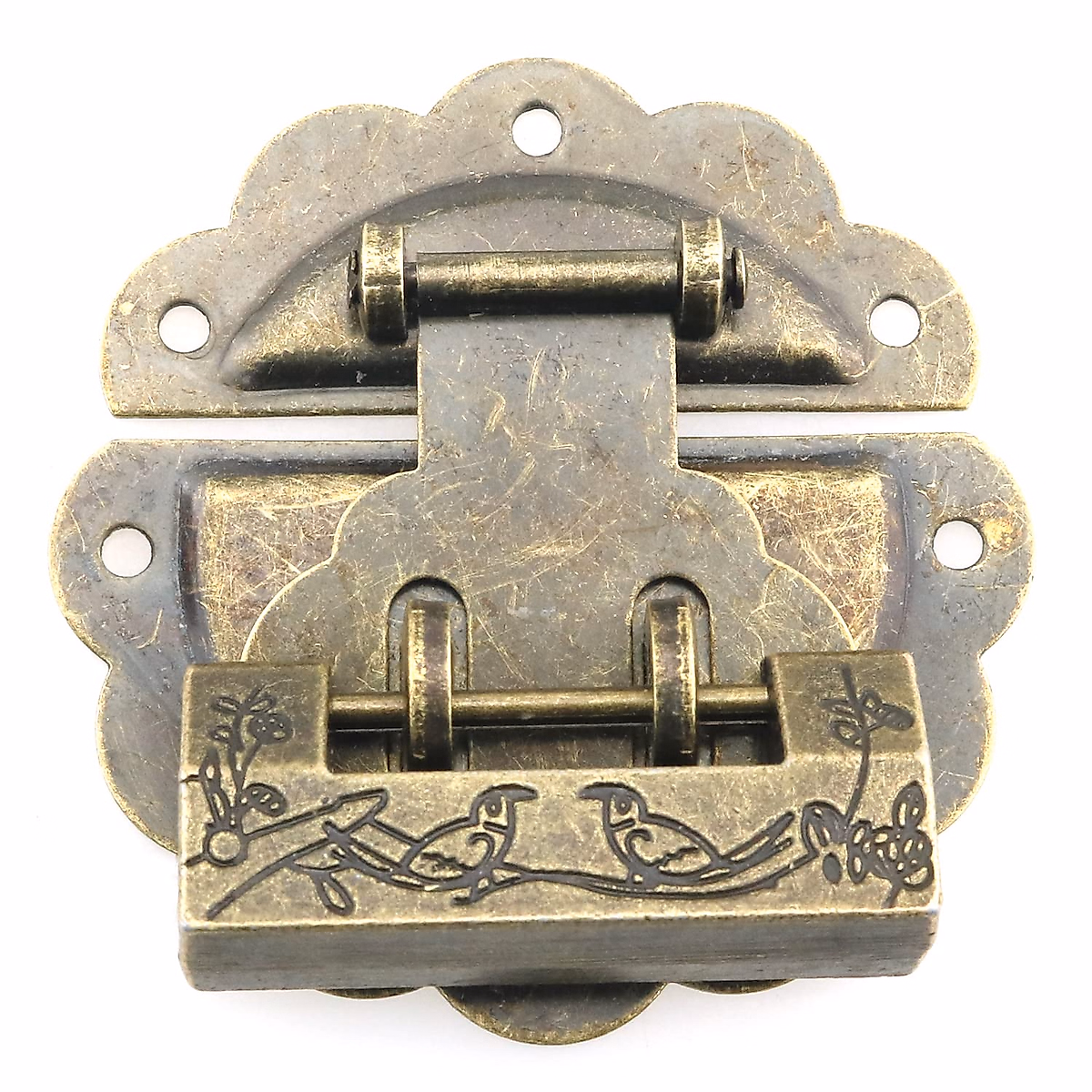 JianLing Antique Furniture Jewelry Box Buckle Toggle Catch Lock (58mm x 58mm) with Mounting Screws and Zinc Alloy Flower Bird Lock (42x11x18mm) with Key