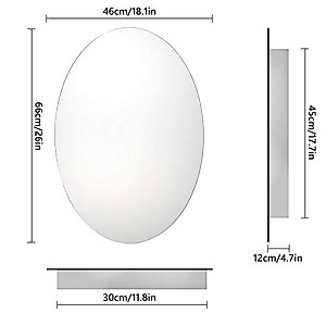 Movo Medicine Cabinet with Mirror Oval Beveled Polished Frameless Wall Mirror for Bathroom, Livingroom, Bedroom (18" W x 26" H Oval), Surface Mount Installation only, White Coated Metal Shelf