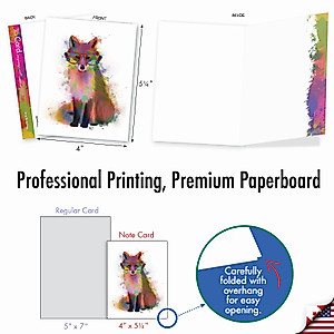 The Best Card Company - 10 Mixed Animals Watercolor Greeting Cards Blank with Envelopes, Thinking of You Thank You Notecards Set 4 x 5.12, Funky Rainbow Wildlife M4948OCB-B1x10