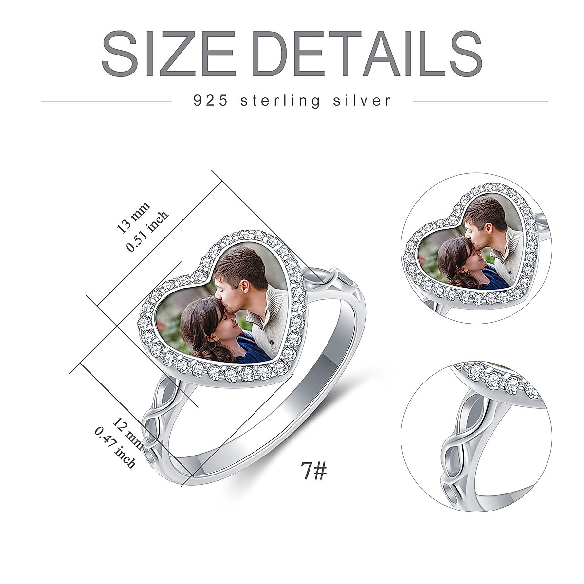SLIACETE Custom Photo Ring 925 Sterling Silver Personalized Picture Ring Birthstone Ring Promise Rings Anniversary Jewelry Gift For Her Bride Women