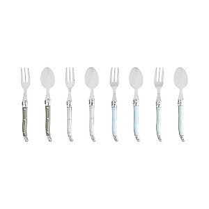 Laguiole 8 Piece Dessert & Cocktail Set – Dessert Utensils Set w/Mother of the Pearl Handles – 4 Dessert Forks (6.75") & 4 Small Dessert Spoons (6")