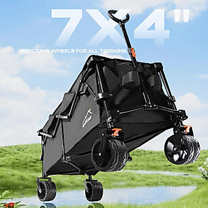 Uyittour Large Collapsible Extended Beach Wagon Cart 300L, 440lbs Weight Capacity Heavy Duty Foldable Wagon with Big All-Terrain Wheels, Utility Sports Folding Wagon for Camping Outdoor