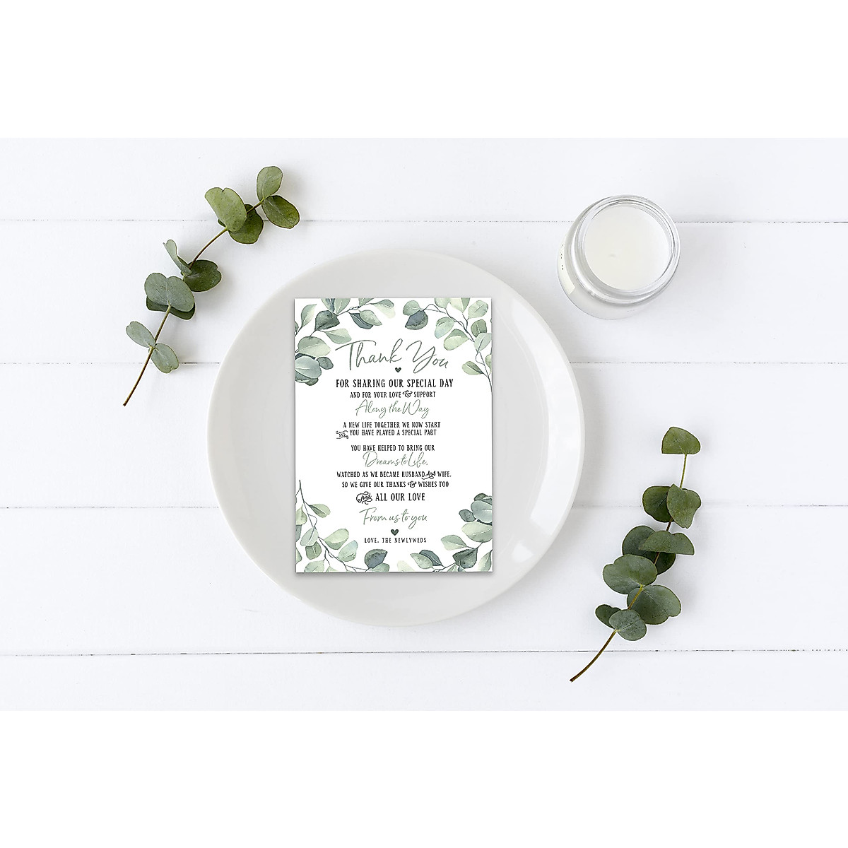 Your Main Event Prints 50 Eucalyptus Wedding Thank You Place Setting Cards - Perfect for Adding to Table Centerpieces and Wedding Decorations for Receptions - Pack of 50 Cards