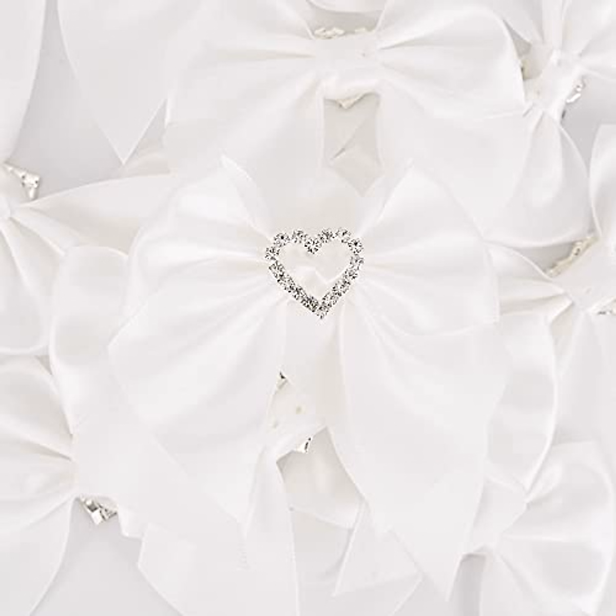 AIMUDI White Bows Satin Ribbon Rhinestone Bows 3" Premade Sparkle Bows with Gems Pre-Tied Craft Bows with Rhinestone Gift Bows for Wedding Sewing Crafts Gift Wrapping Baby Shower - 12 Counts