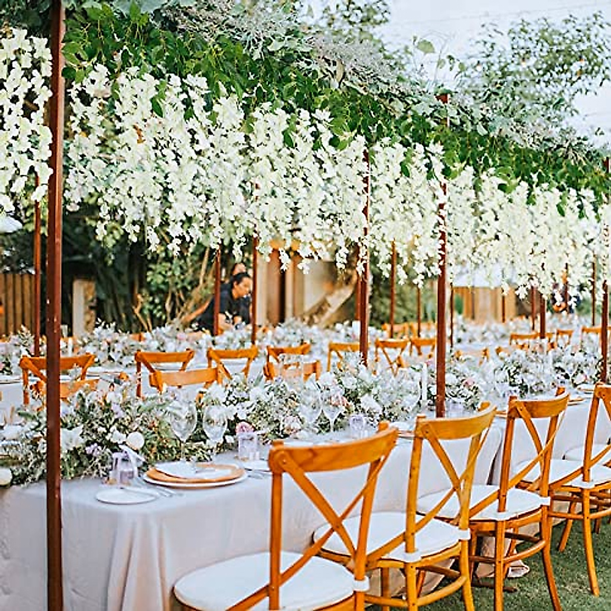 CEWOR 36 Pack Wisteria Hanging Flowers 3.7 Feet Artificial Flowers Fake Wisteria Vine Hanging Garland Silk Flowers String for Wedding Party Home Greenery Wall Decor (White)