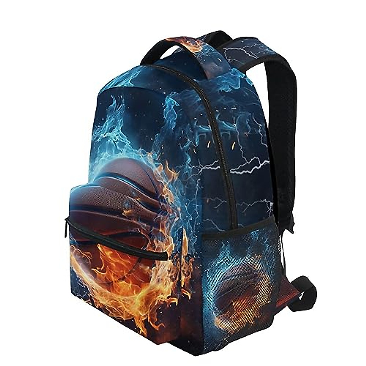ZOEO Basketball on Snow and Fire Kids Large Backpack School Student Personalized Bookbag for Boys Girls Daypack Travel Laptop Bags with Pockets