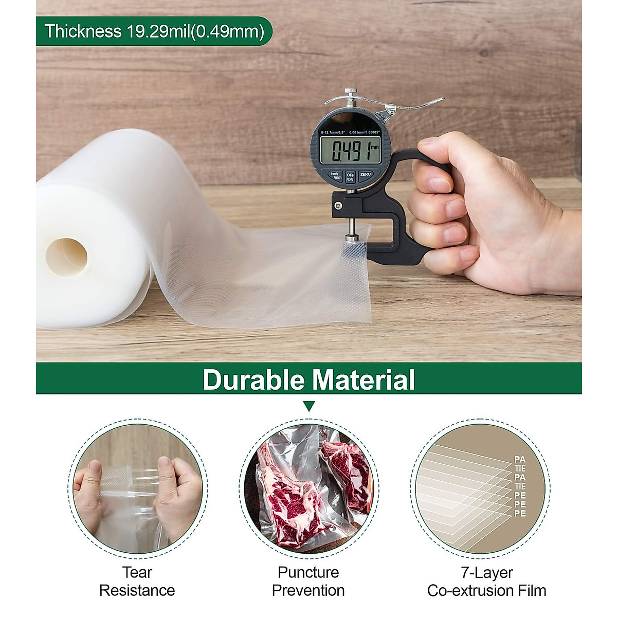 UTILIMATES Vacuum Sealer Bags for Food, BPA-free Puncture Prevention Heavy Duty Vacuum Sealer Bags Rolls 11 Inch 16 Feet 3-pack, Ideal for Custom Fit Food Saver, Seal a Meal, or Sous Vide