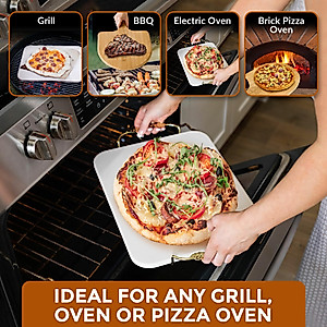 Hearth & Leaf Cordierite Pizza Stone for Oven and Grill. Including Bamboo Pizza Peel, Pizza Cutter & Gold Detachable Serving Handles - Kitchen Accessories - Baking Supplies -15 inch Large Stone