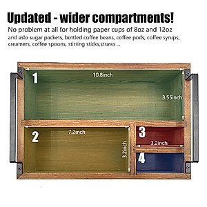 Ismosm Coffee Station Organizer, Farmhouse Coffee Bar Accessories Organizer Basket for Countertop, Office Coffee Station, Wooden Tray for Coffee Supplies and Essentials, Sugar, Syrup,Tea (Brown)