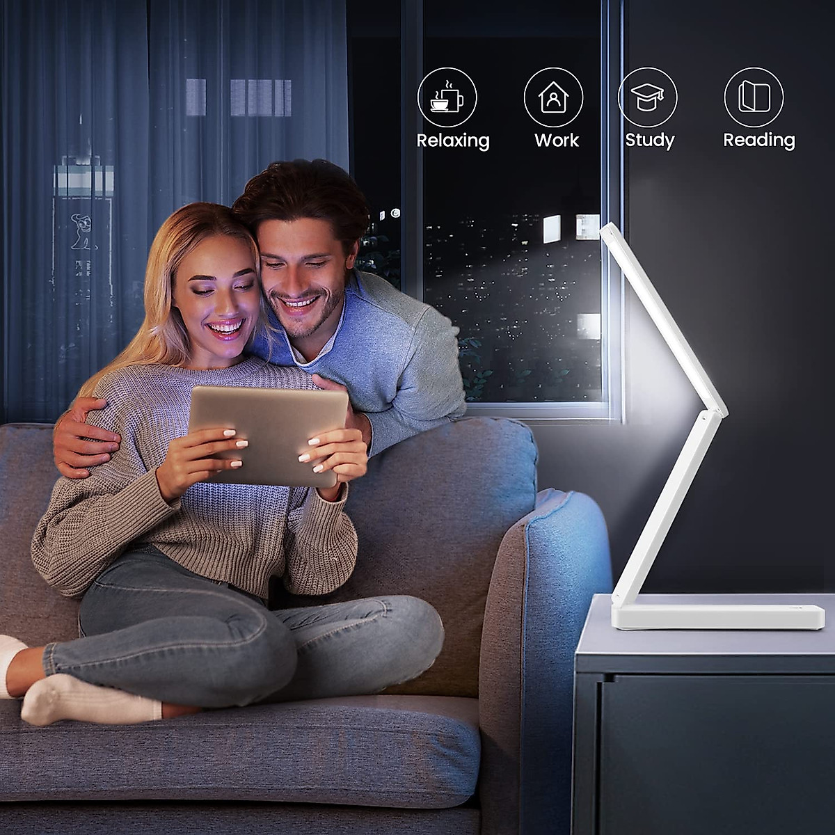 JIALUX Foldable LED Desk Lamp - Folding Portable USB Table Light with 3 Brightness Settings - for Home, Reading, Studying, Work, Travel - White