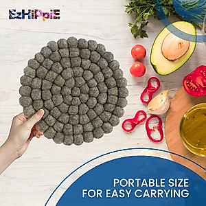 Ezhippie 20 CM Woollen Pot Trivet with Heat Resistance, Handmade Non Slip Pan Holder from Nepal, Trivets for Kitchen, Pots, and Pans Protect Tables and Worktops, Absorbent Felt Ball Pad, Round-1