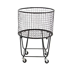 CosmoLiving by Cosmopolitan Metal Deep Set Metal Mesh Laundry Basket Storage Cart with Wheels, 17" x 17" x 25", Black