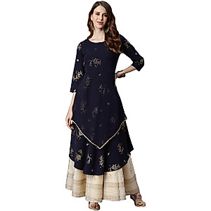 Janasya Kurta for Women Navy Blue