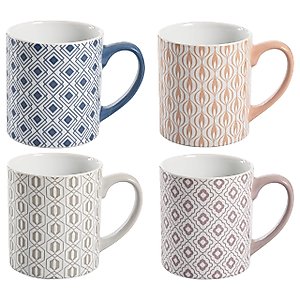 Mr. Coffee Bliss 4 Pack 20 OZ Assorted Design Stoneware Mug Set