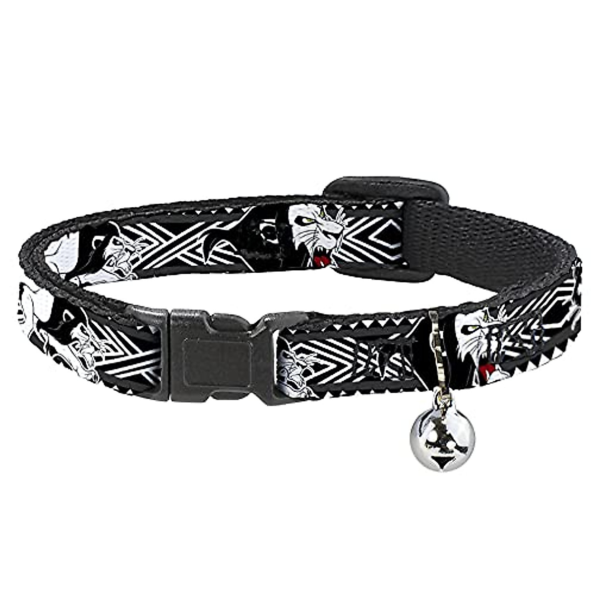 Buckle-Down Breakaway Cat Collar - Lion King Scar Poses White/Black - 1/2" Wide - Fits 8-12" Neck - Medium