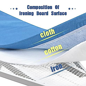 ALIMORDEN Space Saver Ironing Board 43" X 13" with Smart Hanger Adjustable Height 28"-35" Easy Storage, Heat Resistant Silicone Tray, Padded Top Blue