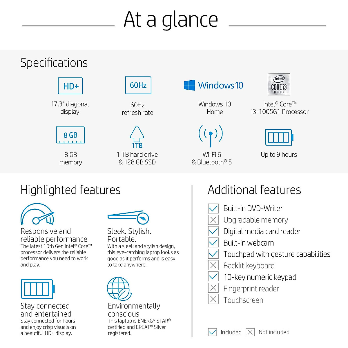 2020 New HP 17-by3063st 17.3 HD Display Notebook, Intel i3-1005G1, 8GB Memory, 128GB SSD 1TB Hard Drive, Windows 10, Silver (Renewed)