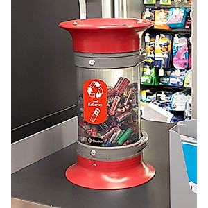 Glasdon C-Thru 5Q Battery Recycling Bin (Red) – Transparent Battery Disposal Container – Small 5Q Red Battery Recycling Tube