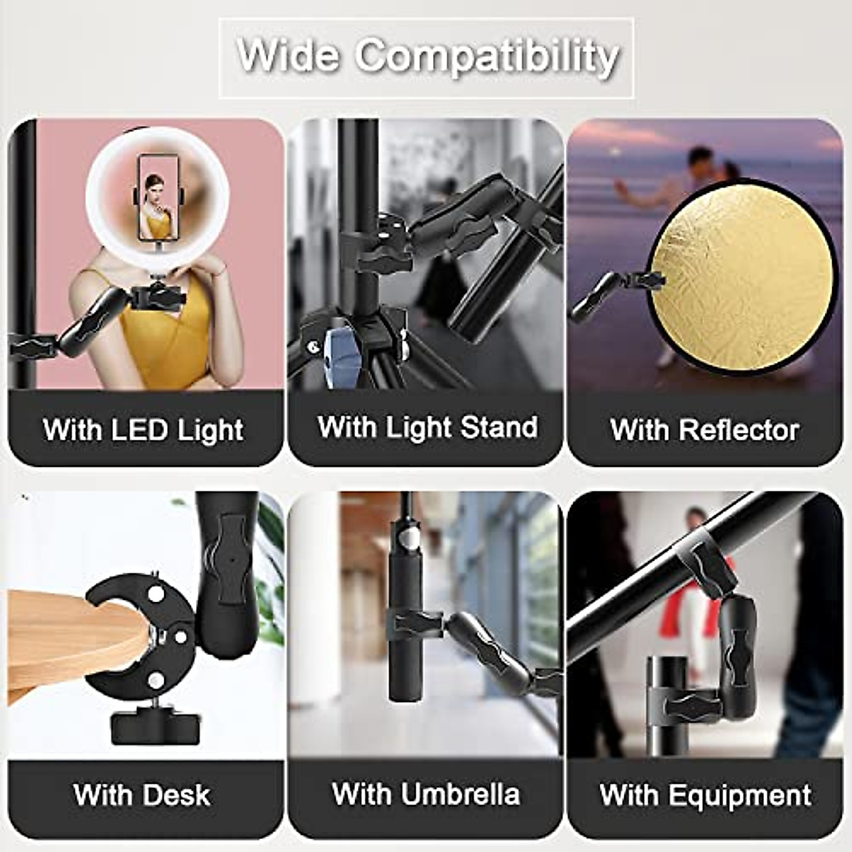 Sequpr Camera Clamp Mount for Gopro, Super Clamp Adapter Double Head Multifunction Holder for Motorcycle, Photography Light Fixture Bracket,Umbrella,Selfie Stick,Reflector