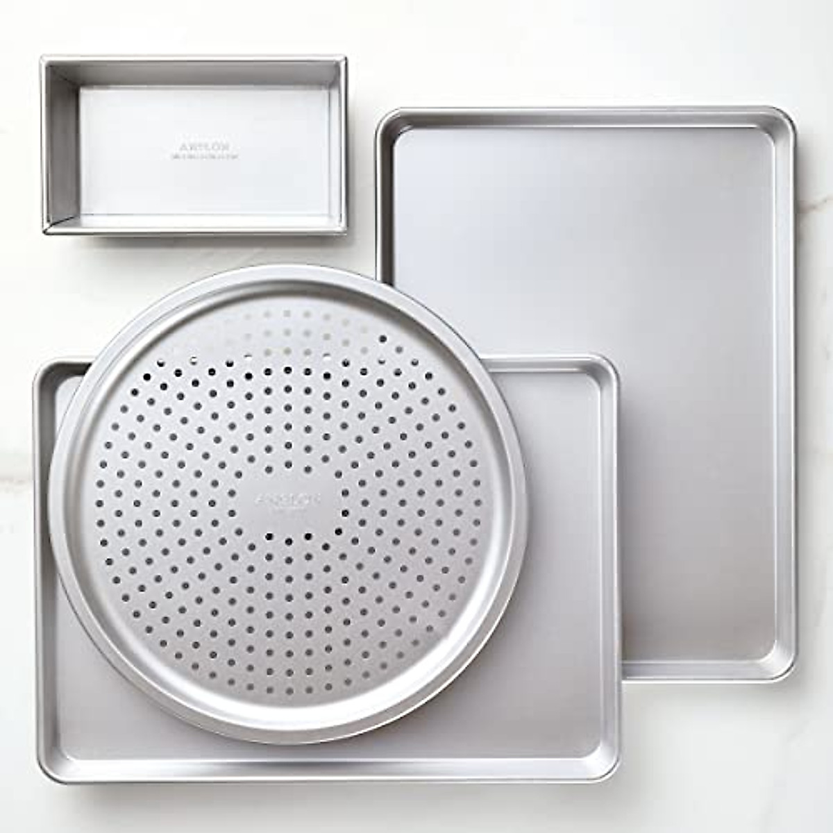 Anolon Pro-Bake Aluminized Steel Bakeware Set, Includes Cookie Pans, Loaf and Pizza Pan, 4 Piece - Silver