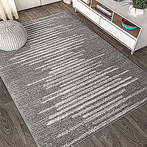 JONATHAN Y MOH205B-4 Aya Berber Stripe Geometric Indoor Farmhouse Area-Rug Bohemian Minimalistic Striped Easy-Cleaning Bedroom Kitchen Living Room Non Shedding, 4 X 6, Gray,Cream
