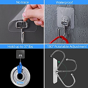 Antimbee 10-Pack All-Purpose Large Adhesive Hooks, Heavy Duty Hold 37 lb(Max) Wall Hooks for Hanging, Large Waterproof Stick on Hooks for Organization