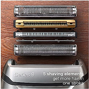 Braun Electric Razor for Men, Series 9 9390cc, Precision Beard Trimmer, Rechargeable, Cordless, Wet & Dry Foil Shaver, Clean & Charge Station & Leather Travel Case and Replacement Head