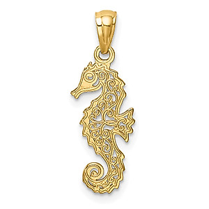 DIAMOND JEWELRY NY 14K Gold Polished Filigree Seahorse Pendant