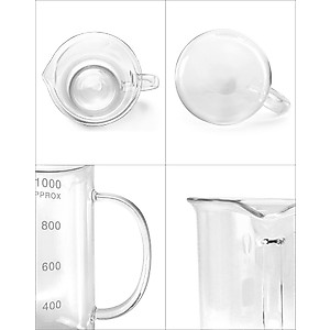 QWORK Beaker with Handle, 1000ml/33.81oz, Measuring Cup, Borosilicate Glass, Beaker Mug with Pouring Spout, 2 Pack