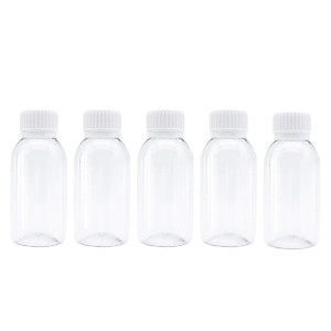 TRENDBOX Pack of 5-100ml Clear Empty PET Mini Storage 100ml/100g/100cc Bottles Hard Plastic Durable Turn Screw Cover Cap Round Filling Liquid Rhinestones Water Container