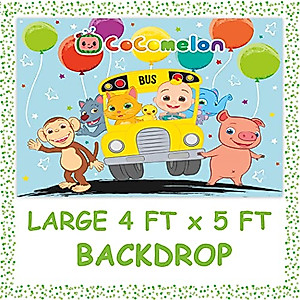 CoComelon Party Supplies | CoComelon Birthday Party Supplies | With CoComelon Backdrop | CoComelon Party Decorations for Girls or Boys | 1st or 2nd Birthday Theme | Backdrop, Balloons, Tablecloth, Plates, Napkins, Forks, Sticker | Serves 16 Guests