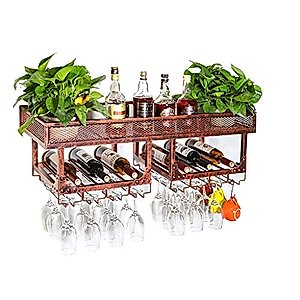 PIBM Stylish Simplicity Wine Shelf Wall-Mounted Wine Rack, Wrought Iron Wall Hanging Wine Rack Wine Rack, Bronze , 120CM