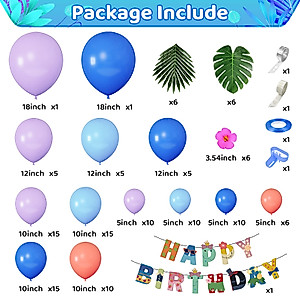 131Pcs Stich Balloons Birthday Party Decorations Garland Arch Kit, Blue Purple Balloon Happy Birthday Banner Palm Leaves Flower for Kids Stich Birthday Baby Shower Hawaii Tropical Party Supplies