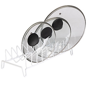 Kitchen Details 8 Section Lid and Plate Organizer | Free Standing | Pot, Pan & Cutting Board Holder | Cabinet Pantry and Countertop Organization | White