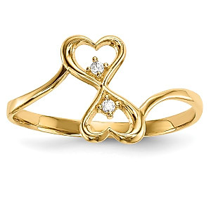 IceCarats 14K Yellow Gold Cubic Zirconia CZ Double Heart Love Ring Size 7