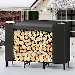 ETELI Firewood Log Rack Outdoor with Cover 4 ft Indoor Fireplace Log Holder Wood Storage Racks Adjustable Heavy Duty Metal Wood Stacker Firewood for Inside Patio Porch