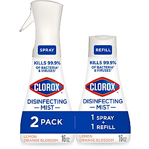 Clorox Disinfecting Mist, Multisurface Cleaner, Lemon and Orange Blossom, Sanitizing Spray & Refill, 16 Ounces