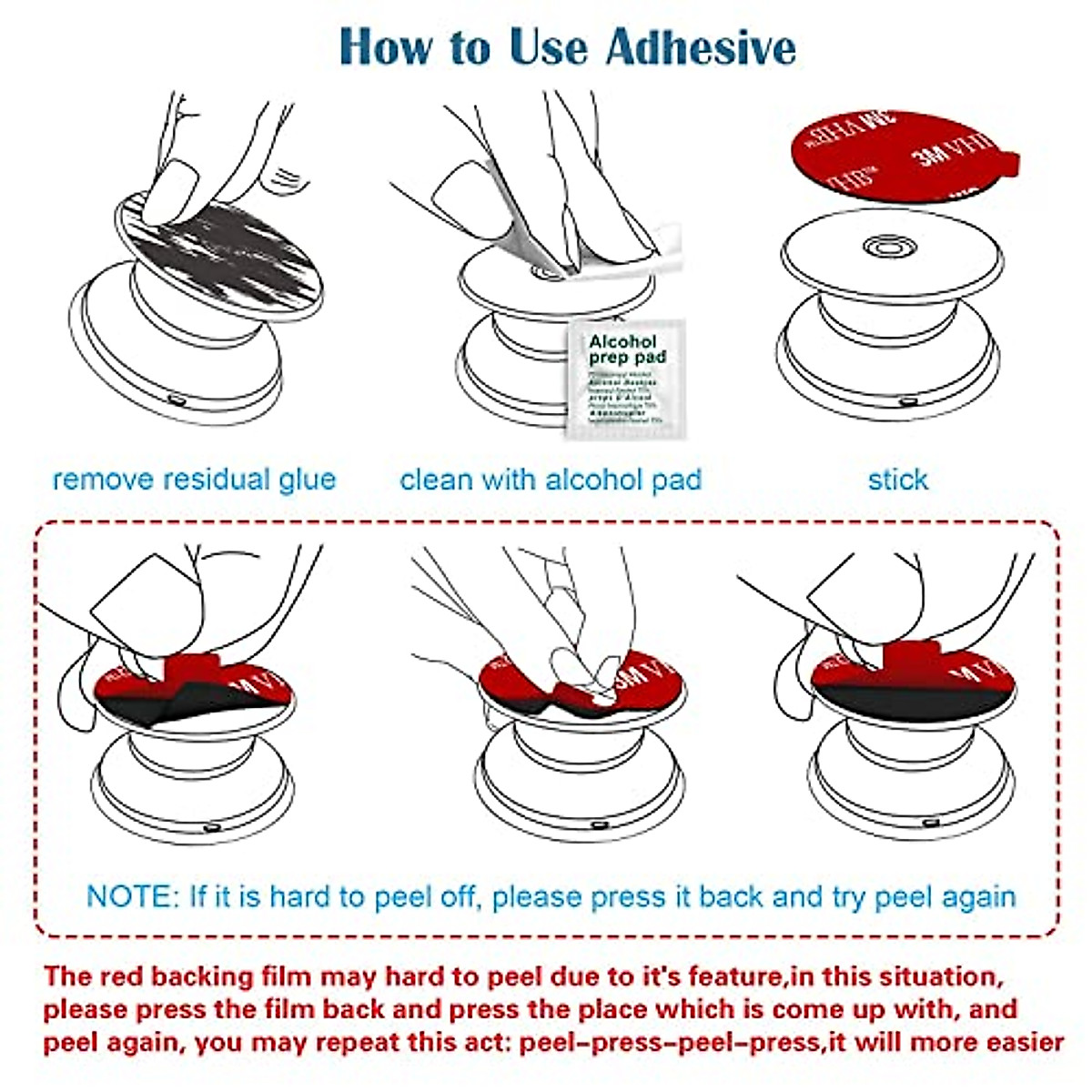 volport Extra 3M Tape Super Sticky Adhesive Replacement and Phone Magnet Sticker Disc for Reusing Grip Stand Socket Base, Circle Double Sided Car Mount Holder Strong Glue Pads Round Magic Metal Plate