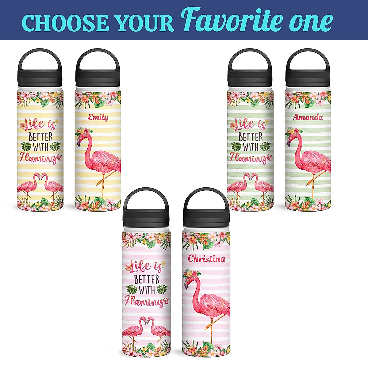 winorax Personalized Famingo Water Bottle Life Is Better With Flamingo Bottles Reminder For Women Girls Teen 12oz 18oz 32oz Stainless Steel Inspirational Gifts For Birthday Back To School Christmas
