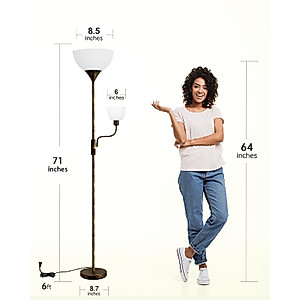 BoostArea Floor Lamps for Living Room, Standing Lamp, 71" Torchiere Floor Lamp with Reading Lamp, 3 Way Switch, Corner Floor Lamps for Living Room/Bedroom, Rustic Bronze Floor Lamp(E26 Base, No Bulb)