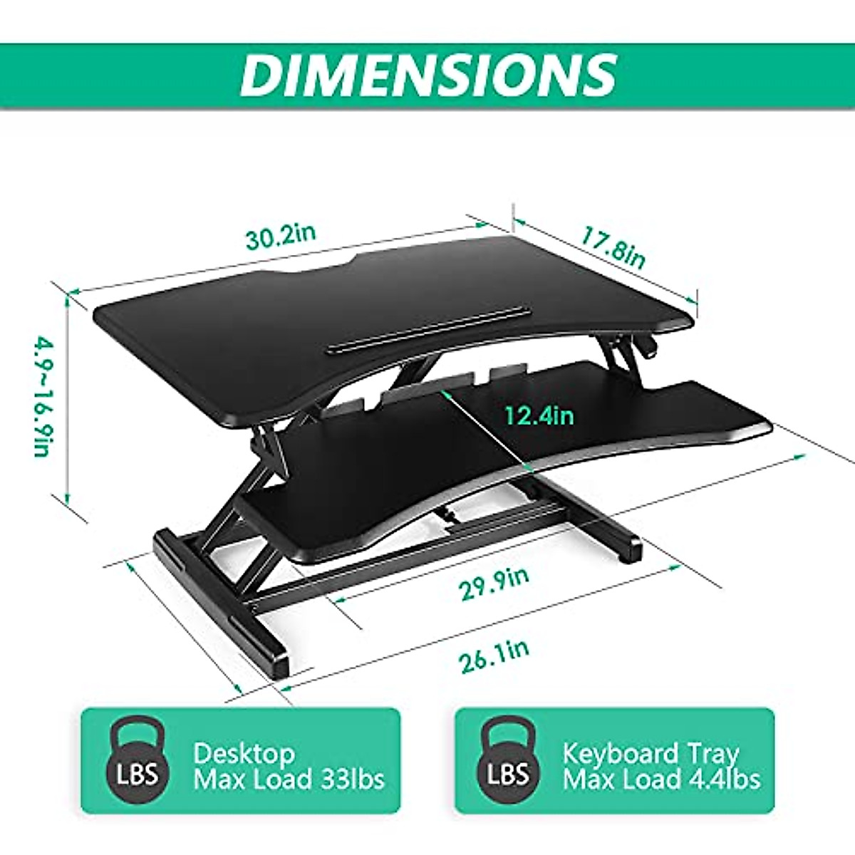 Standing Desk Converter, Stand up Desk Riser, Sit Stand Desk Adjustable Height Lift Desks Computer Workstation for Home Office 30 Inch