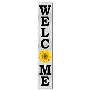 KPSheng Sunflower Hanging Signs Spring Welcome Porch Wood Sign 8x48 Inch Summer Spring Door Summer Hanging for Front Door Garden Home Yard Sunflower Party Decorations
