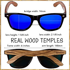 Woodies Zebra Wood Sunglasses with Blue Mirrored Polarized Lens and Real Wooden Frame for Men and Women | 100% UVA/UVB Protection
