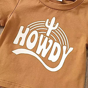 vchoohce Baby Boy Summer Clothes Short Sleeve Letter Print T-shirt Top Shorts Set 6 12 18 24 Months Infant Boy Outfit (Cactus Howdy-Brown,0-6 Months)